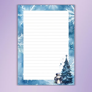 Blue Winter Printable Stationery-christmas Tree Snowman Writing Paper ...