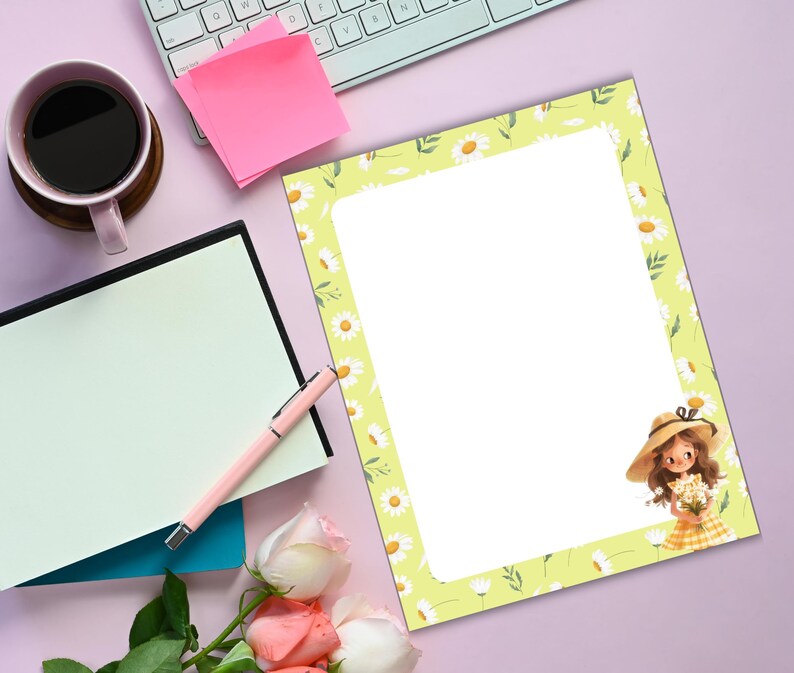 Daisy and Girl Printable Stationery-summer Writing Paper Set Unlined ...