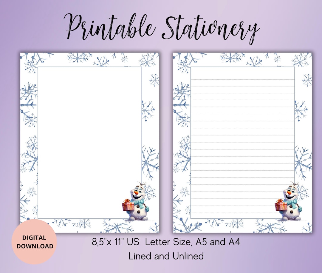 Snowman Printable Stationery,christmas Printable Stationery,holiday ...