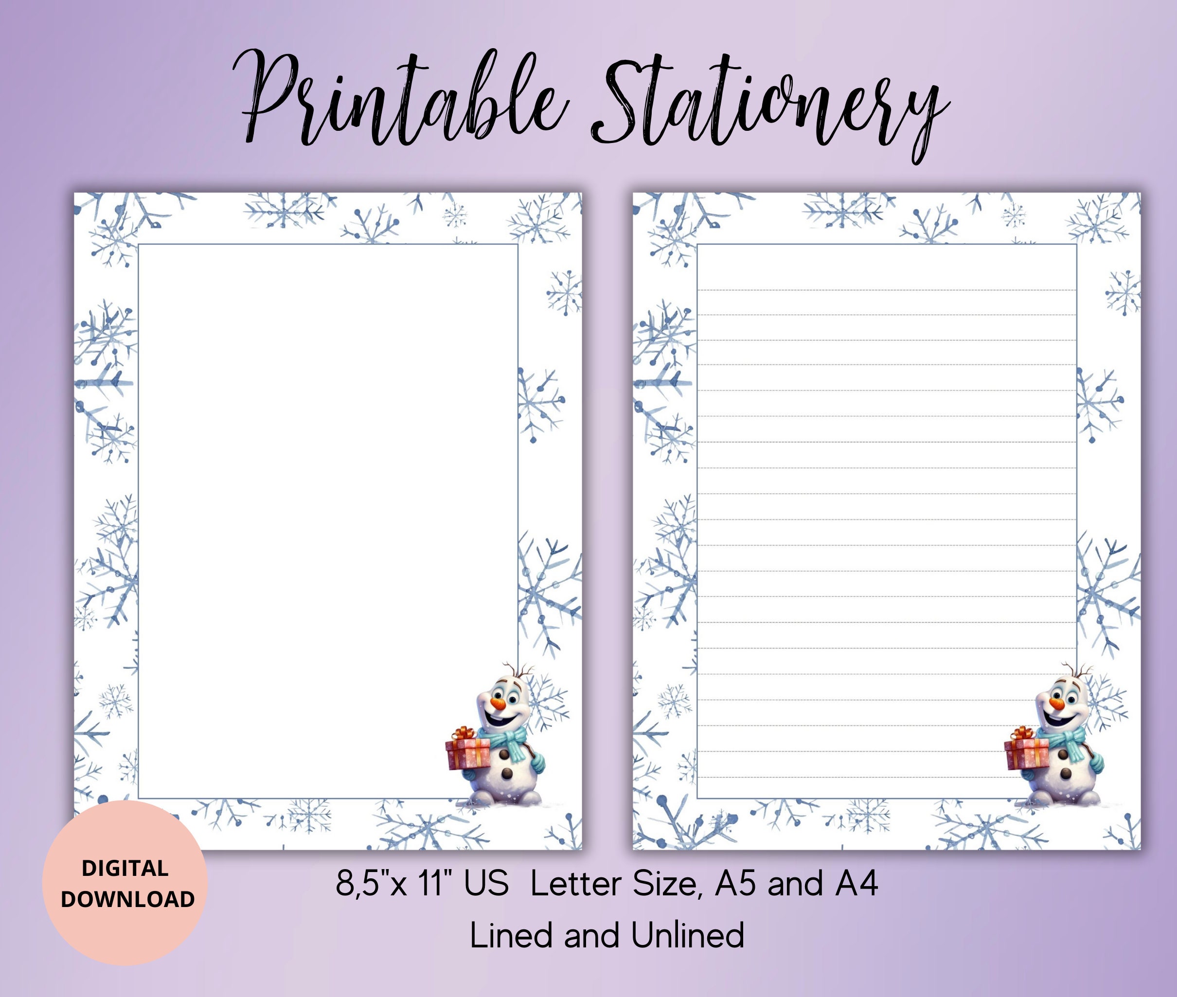 Snowman Printable Stationery,christmas Printable Stationery,holiday ...