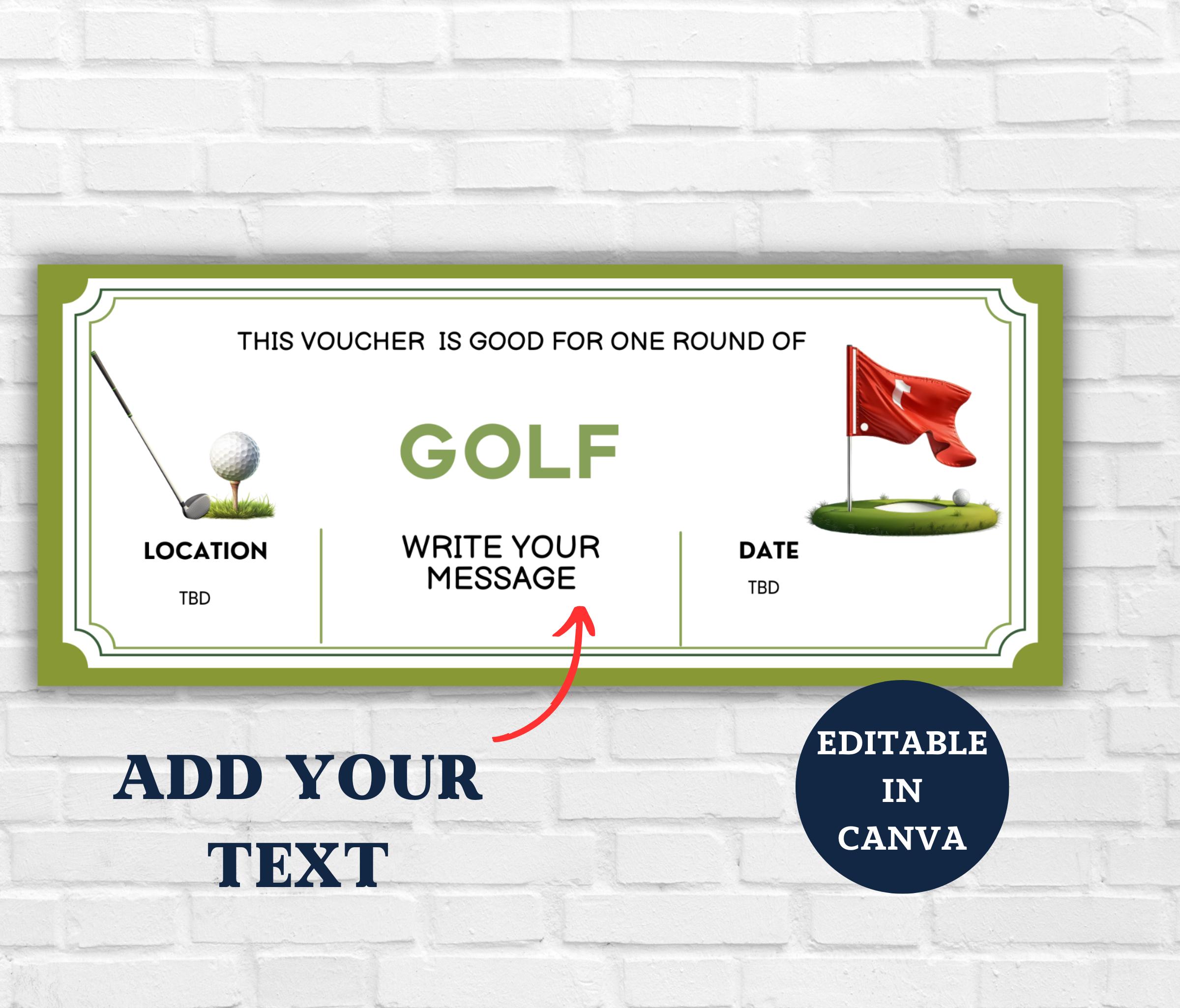 Golf Gift Voucher Certificate-editable Surprise Golf Trip Ticket ...