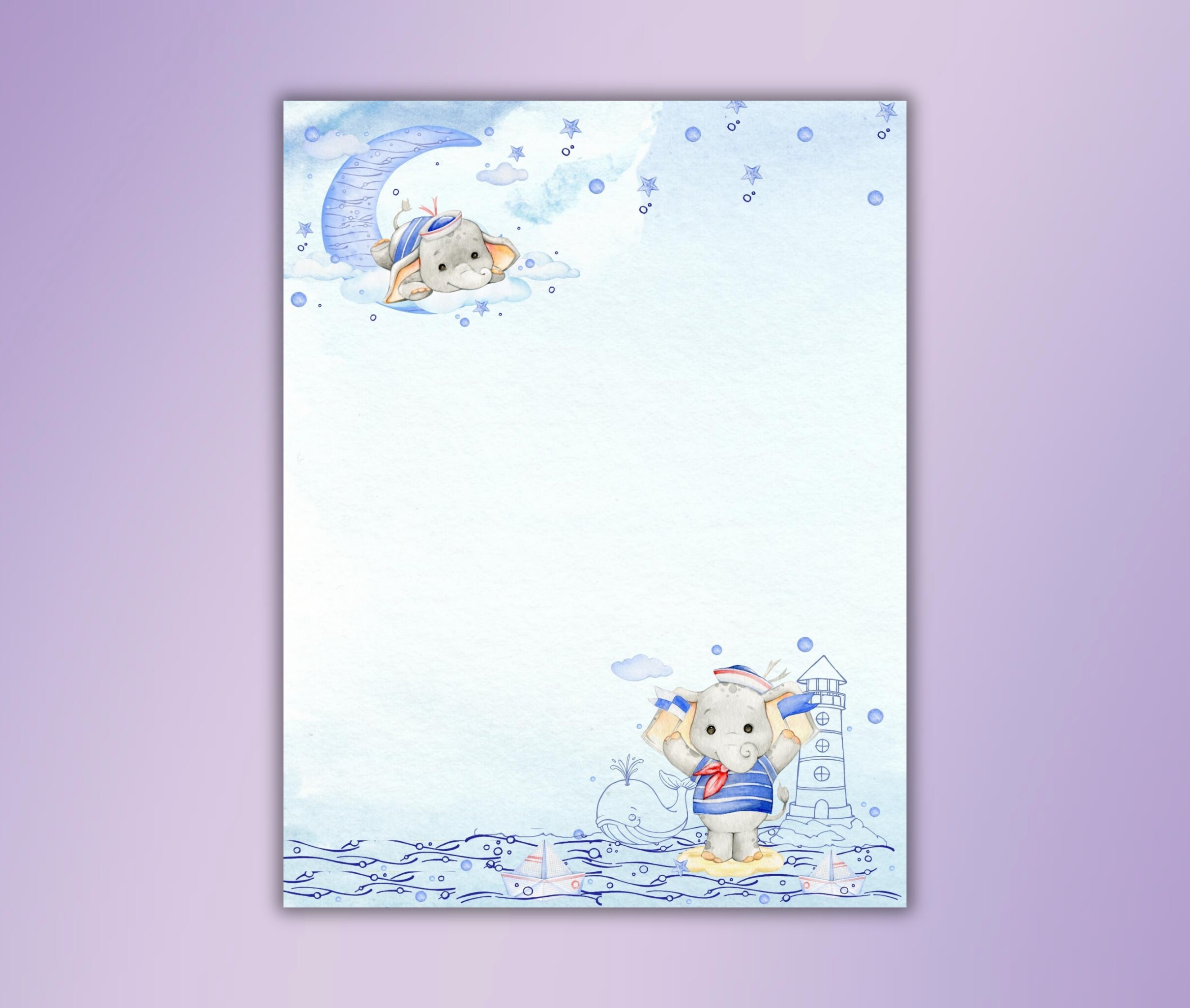 Elephant Printable Stationery-kids Stationary-animal Writing Paper Set ...