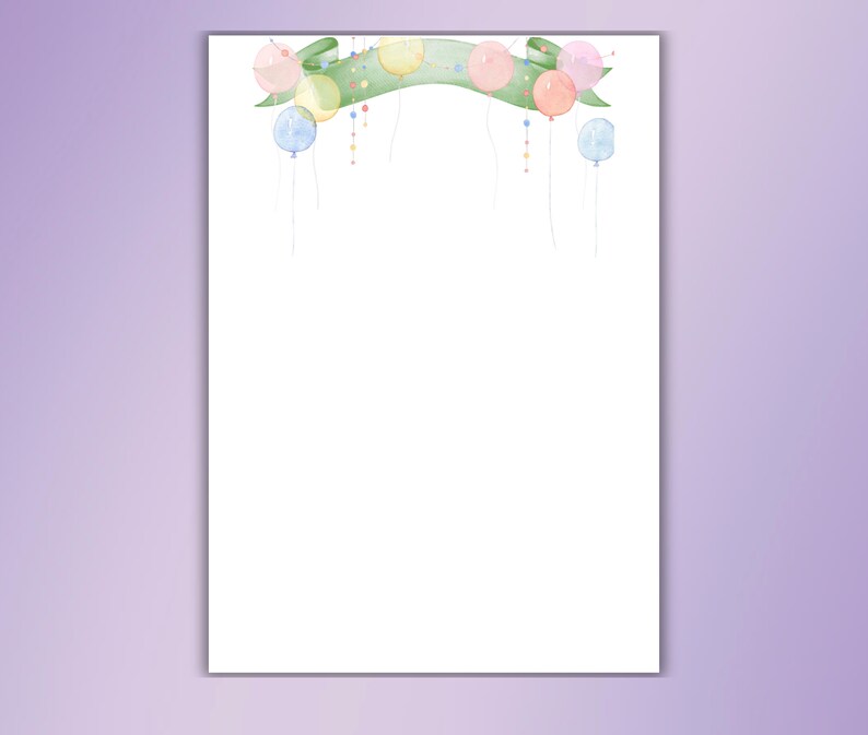 Watercolor Balloons Printable Stationery-birthday Stationery Set ...