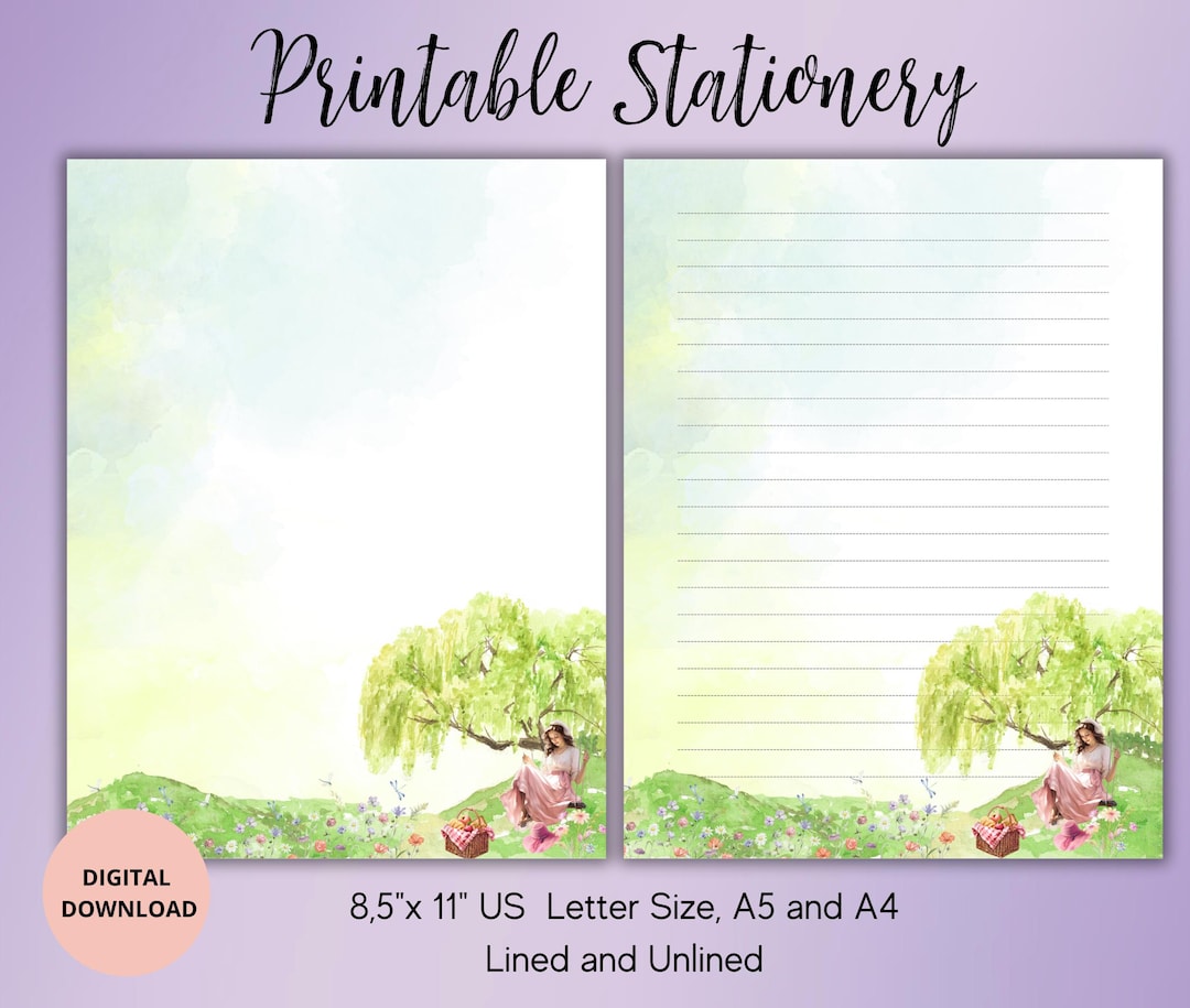 Summer Landscape Writing Paper Unlined Lined A4/A5/US Letter-printable ...