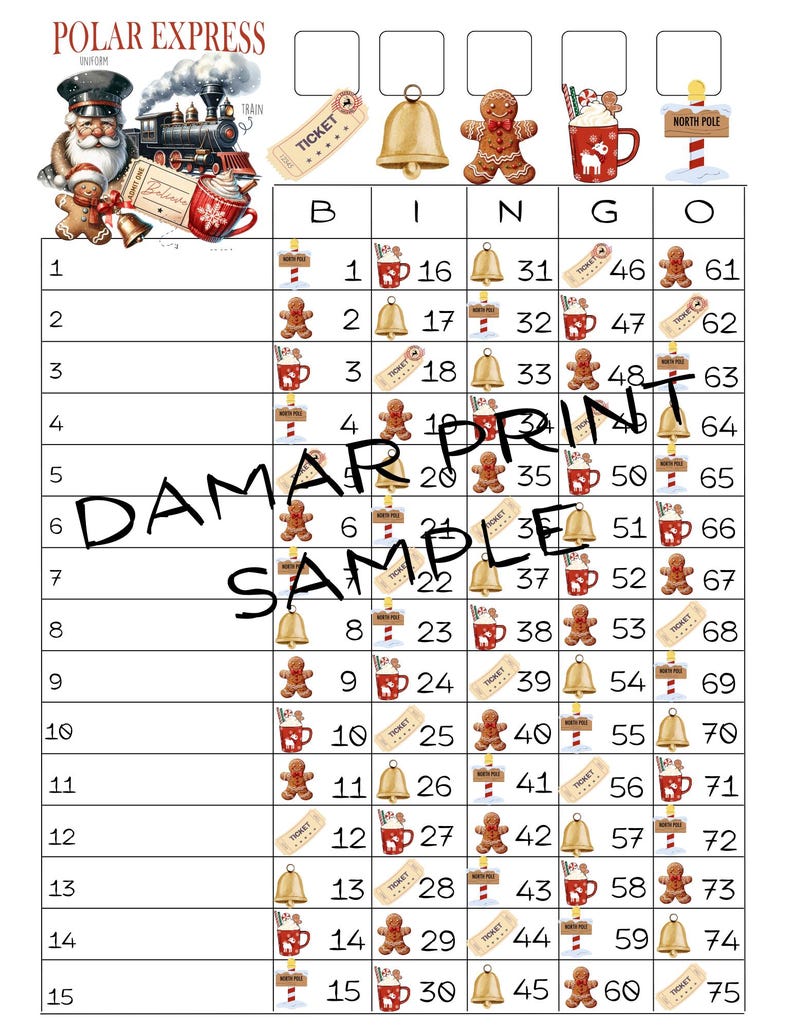 Polar Express Printable Bingo Boards-instant Download -digital Bingo ...