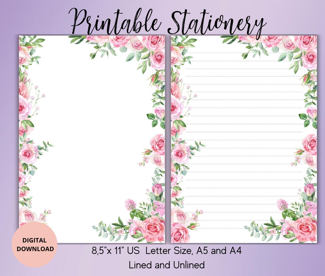 Roses Printable Stationery-flower Pen Pal Supplies-watercolor Roses ...