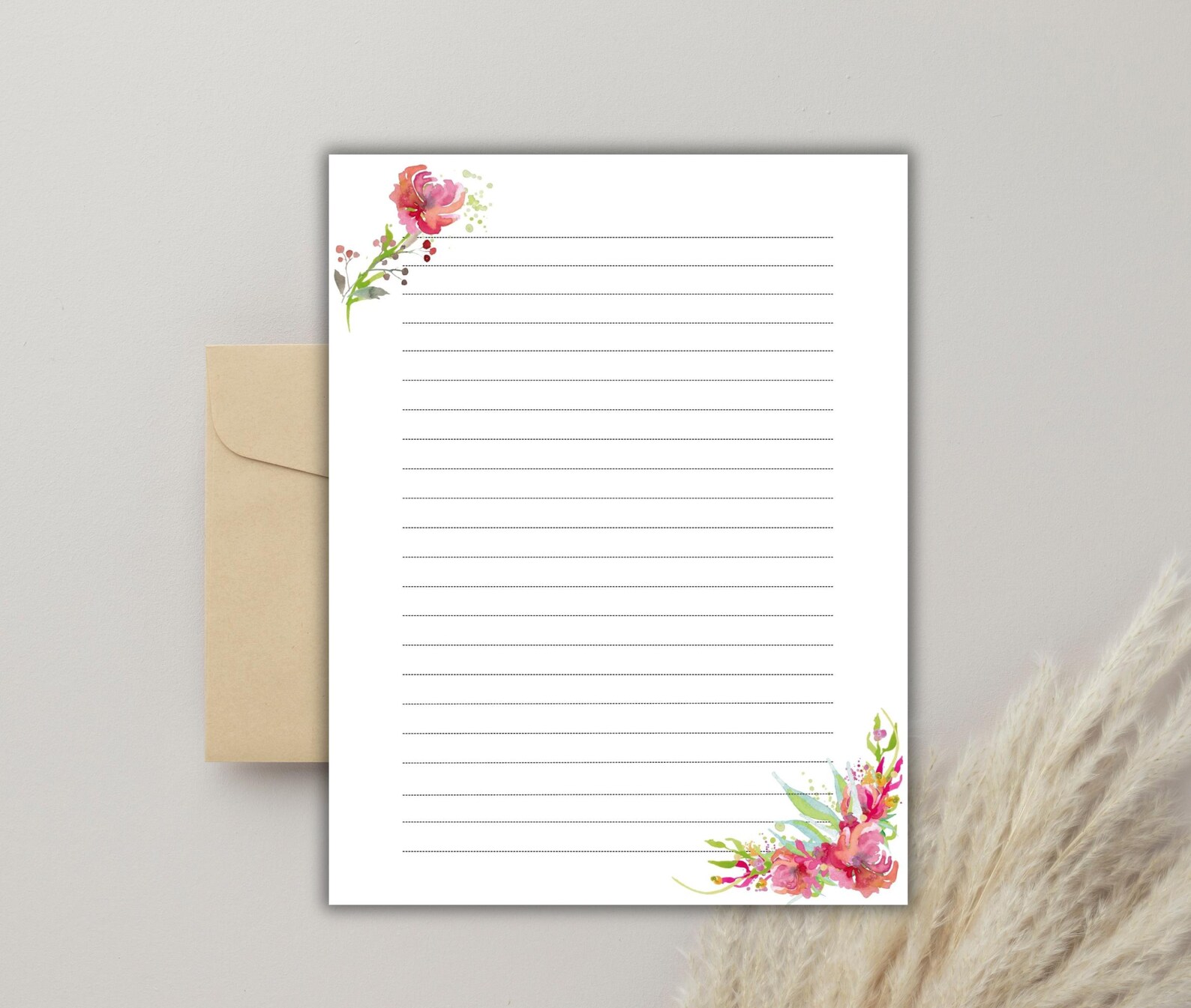Watercolor Flower Printable Sttaionery-flower Writing Paper Set A4/A5 ...