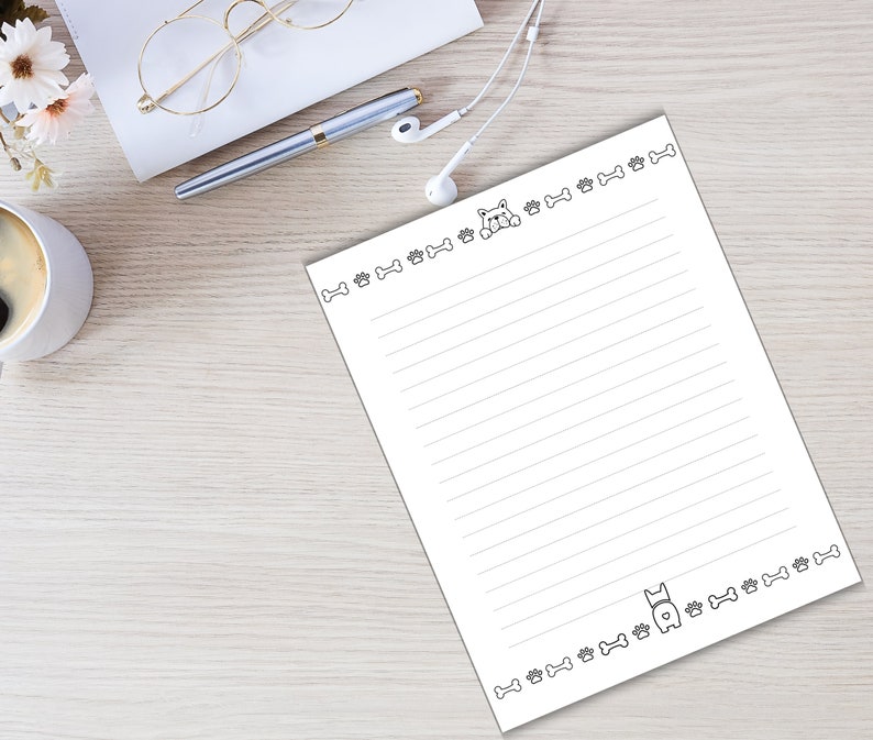 Dog Lover Printable Stationery-dog Paw Writing Letter Paper Set Lined ...