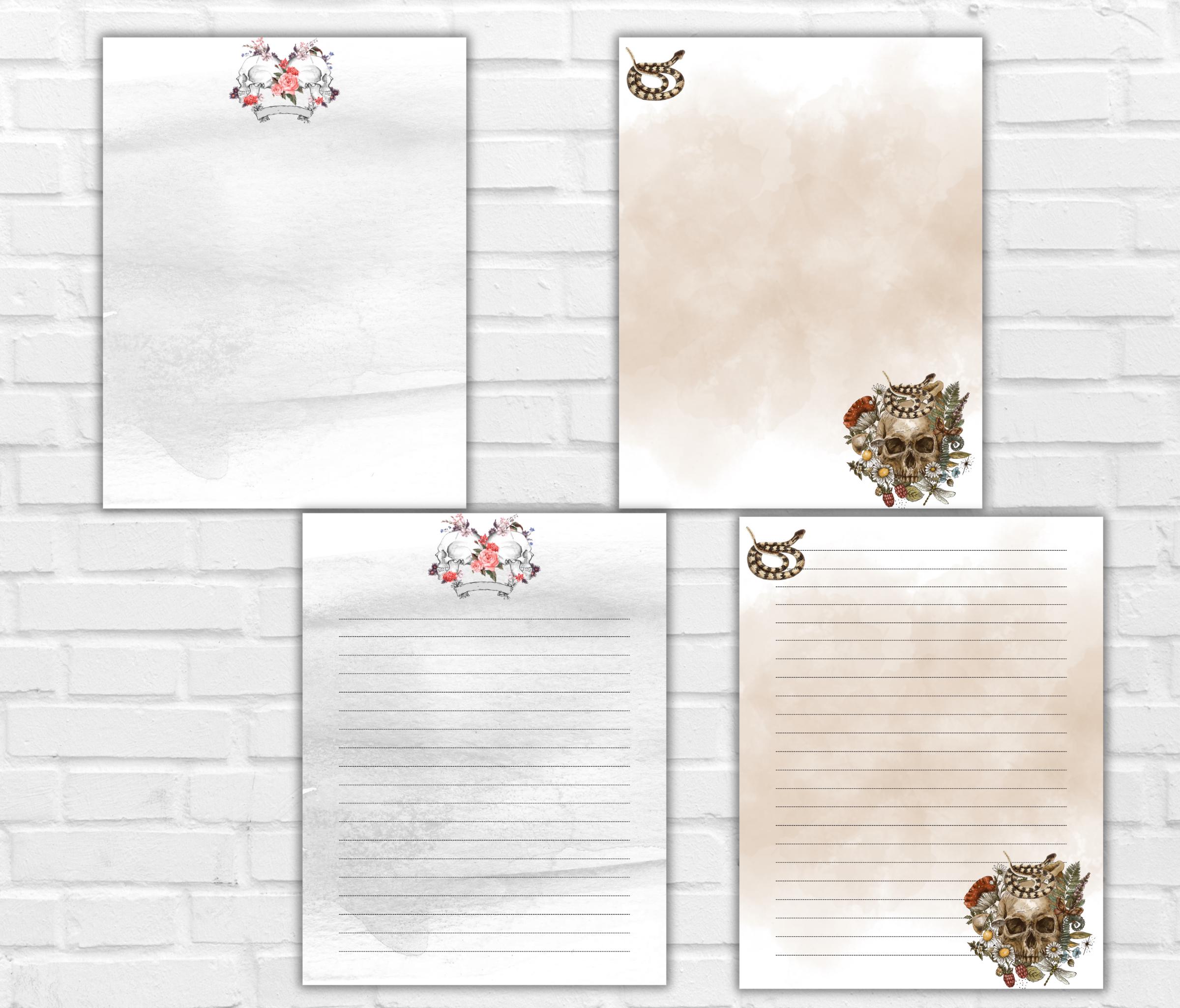 Skull Printable Stationery-printable Writing Paper Bundle-skill Digital ...