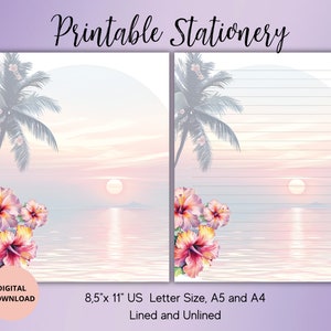 Hawaiian Flower Writing Paper Set - Printable Stationery Set Unlined ...