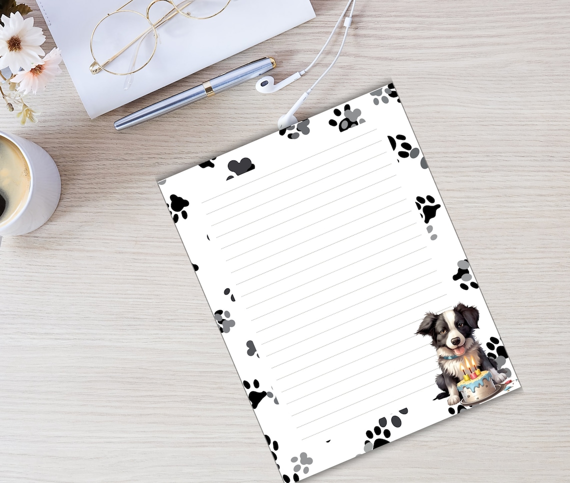 Dog Printable Stationery-dog Paw Writing Letter Paper Set Lined Unlined ...