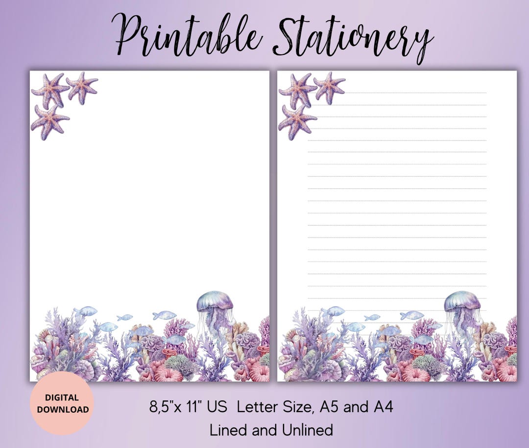 Sea Marine Printable Stationery-watercolor Ocean Writing Set A4/A5/US ...