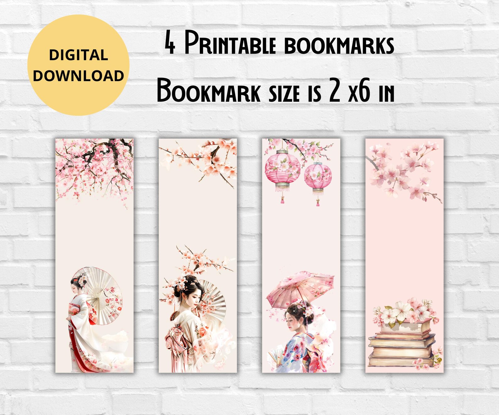 Sakura and Japanese Girl PRINTABLE Bookmark Set-sakura Bookmark-book ...