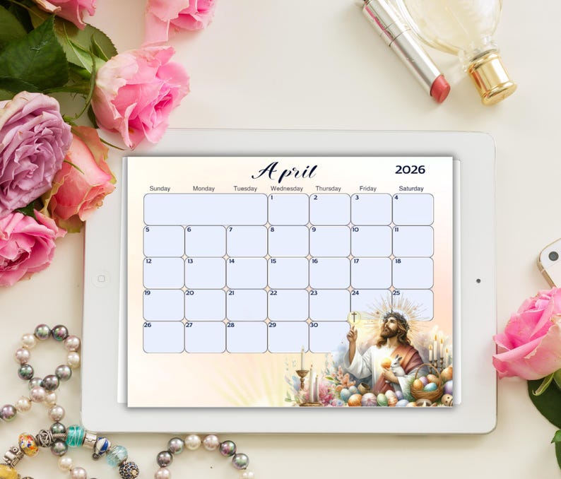 Christian Easter Editable Calnendar-april 2026 Fillable Monthly Planner ...
