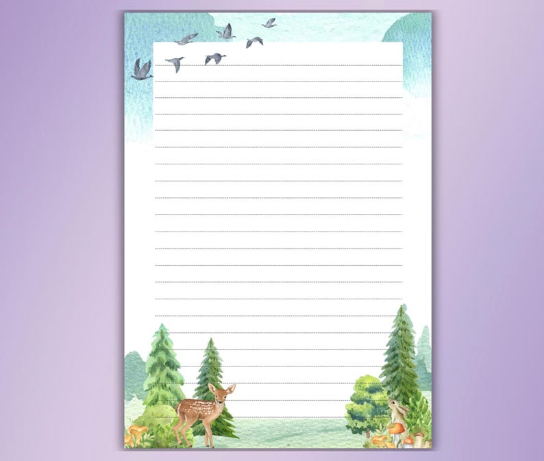 Woodland Animals Printable Stationery-forest Animal Writing Paper Lined ...
