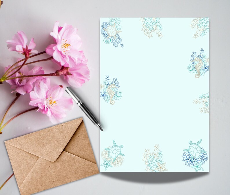Sea Turtle Printable Stationery-marine Writing Paper Unlined Lined A5 ...