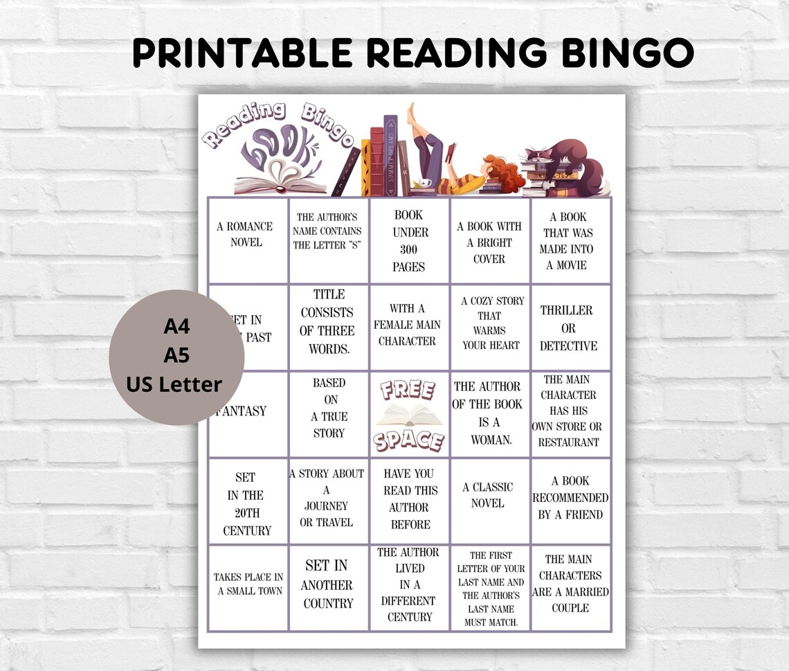 Printable Book Bingo-reading Challenge-book Checklist-book Club ...