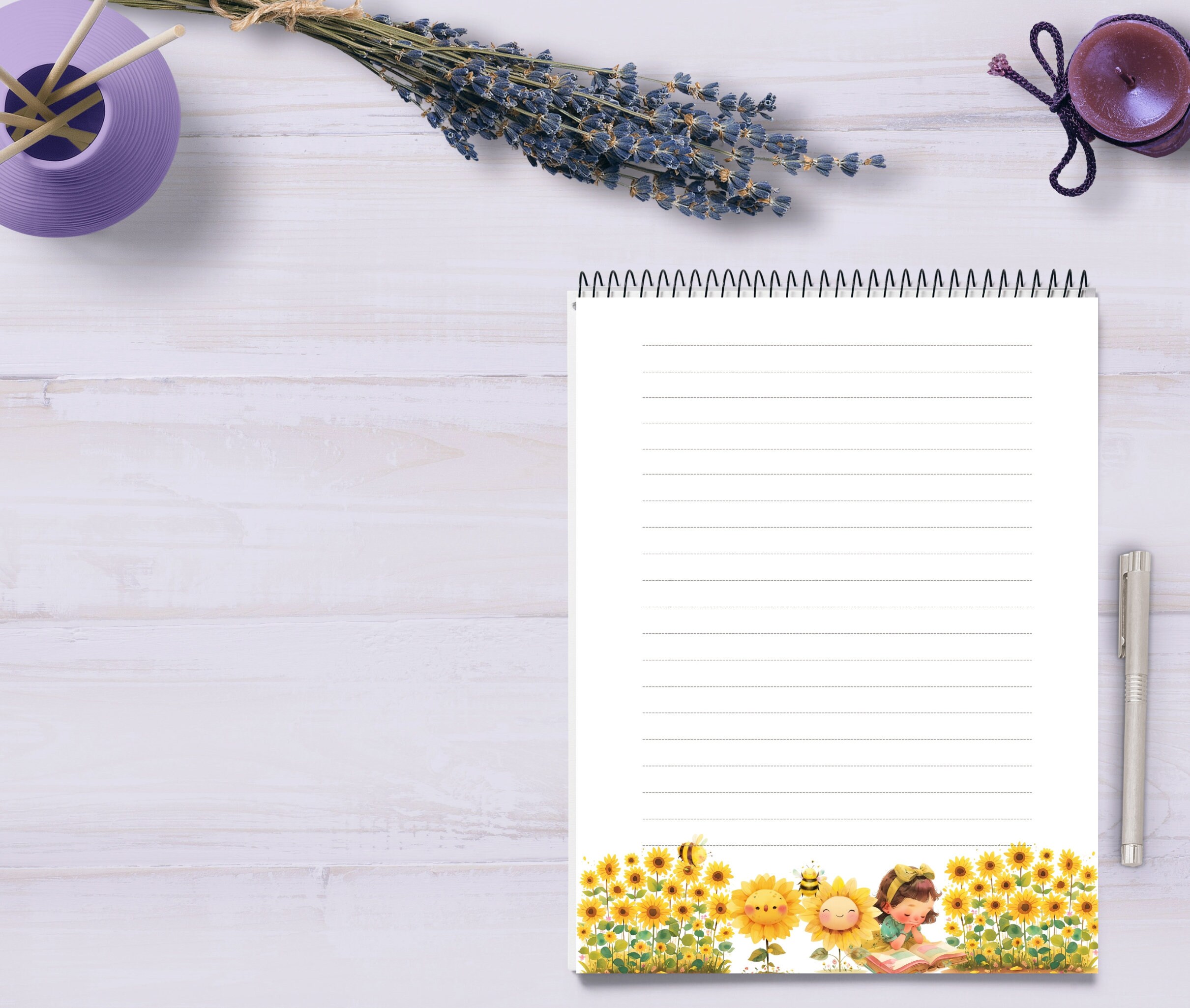 Girl With Sunflowers Printable Stationery Set A4/A5/US Letter Lined ...