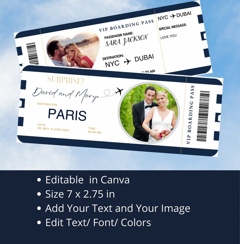 EDITABLE Boarding Pass Ticket Template-boarding Pass Surprise Trip ...