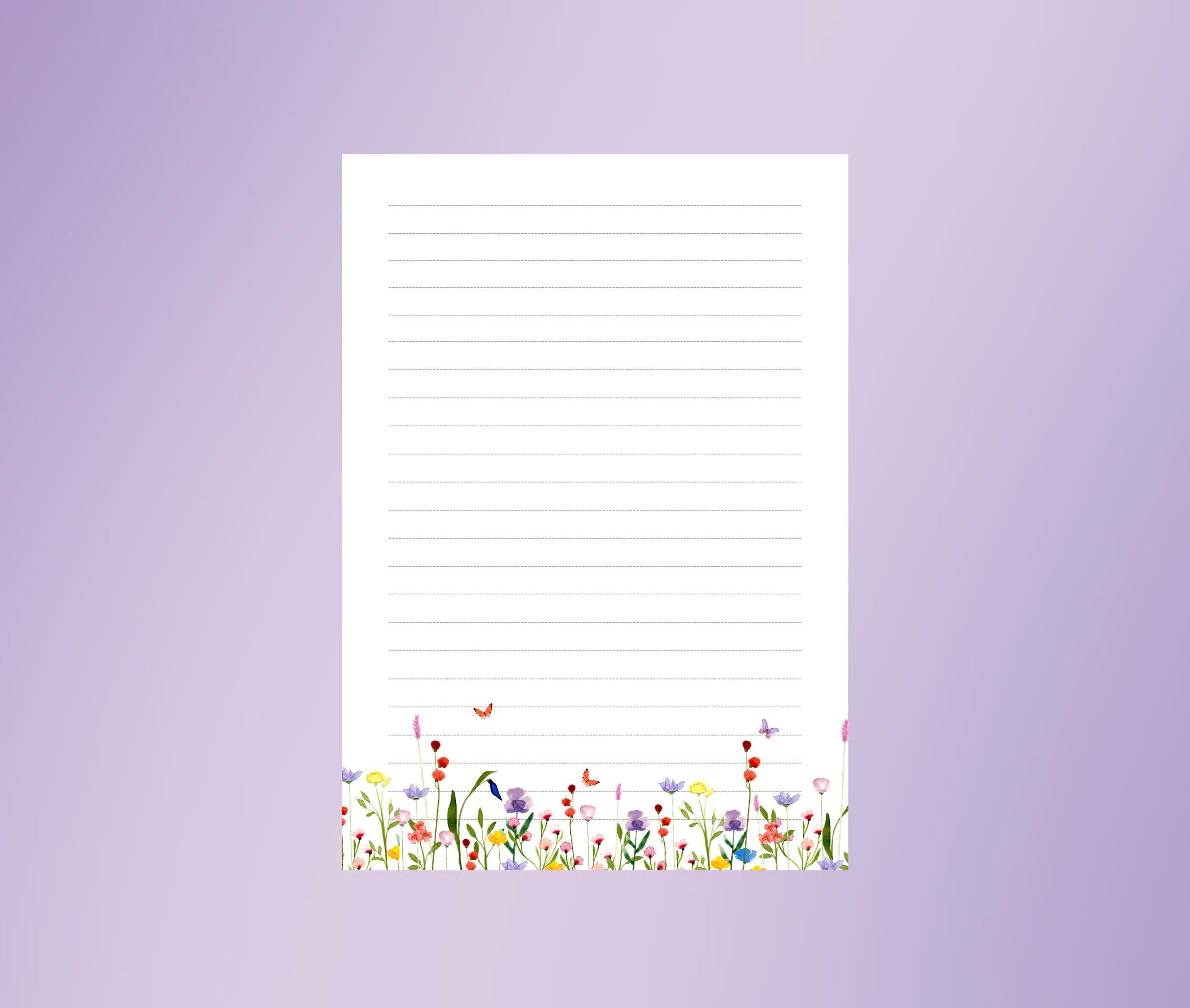 Floral Writing Paper Letter A4,A5,US Letter,instant Download,lined ...