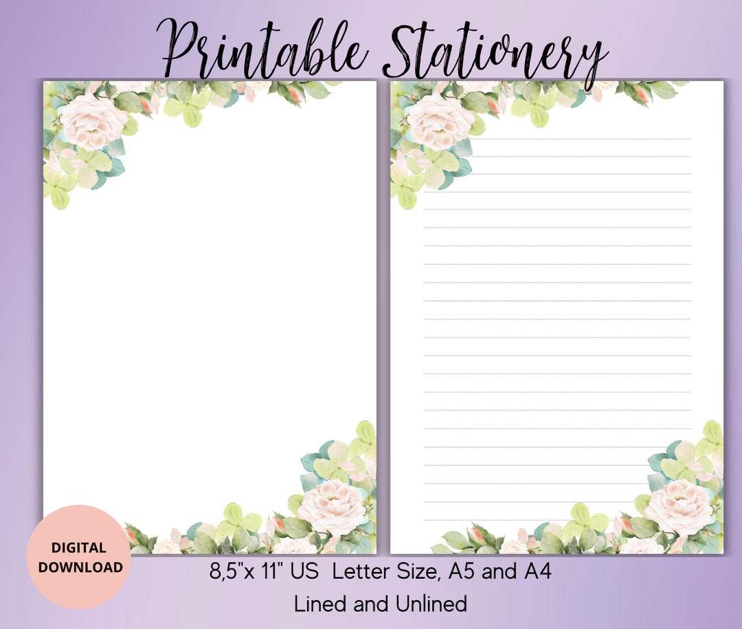 Watercolor Roses Flower Printable Stationery- Writing Paper Unlined ...