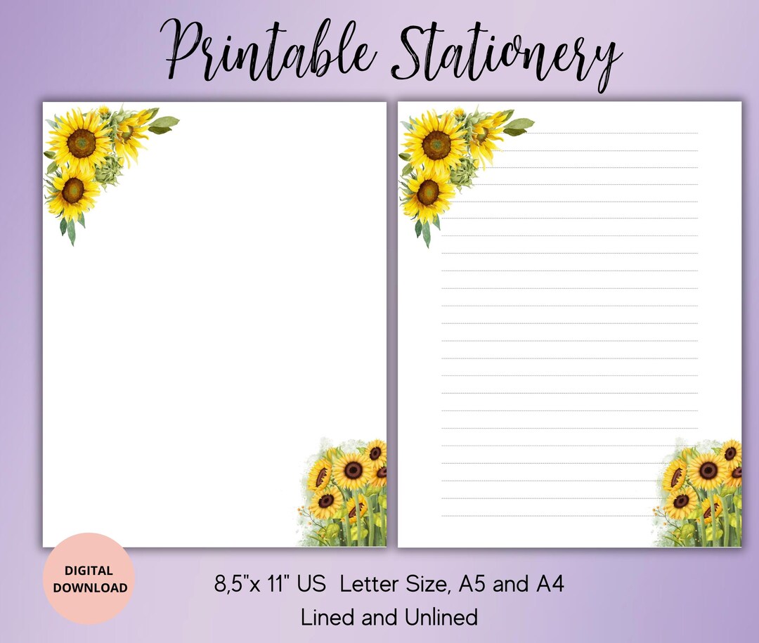 Printable Sunflower Stationery,flower Stationary,digital Download ...