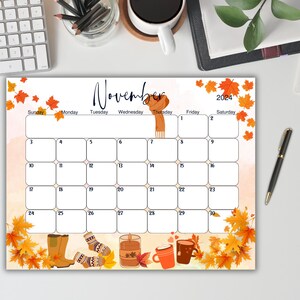 Editable November 2024 Printable Calendar-autumn Monthly Planner ...