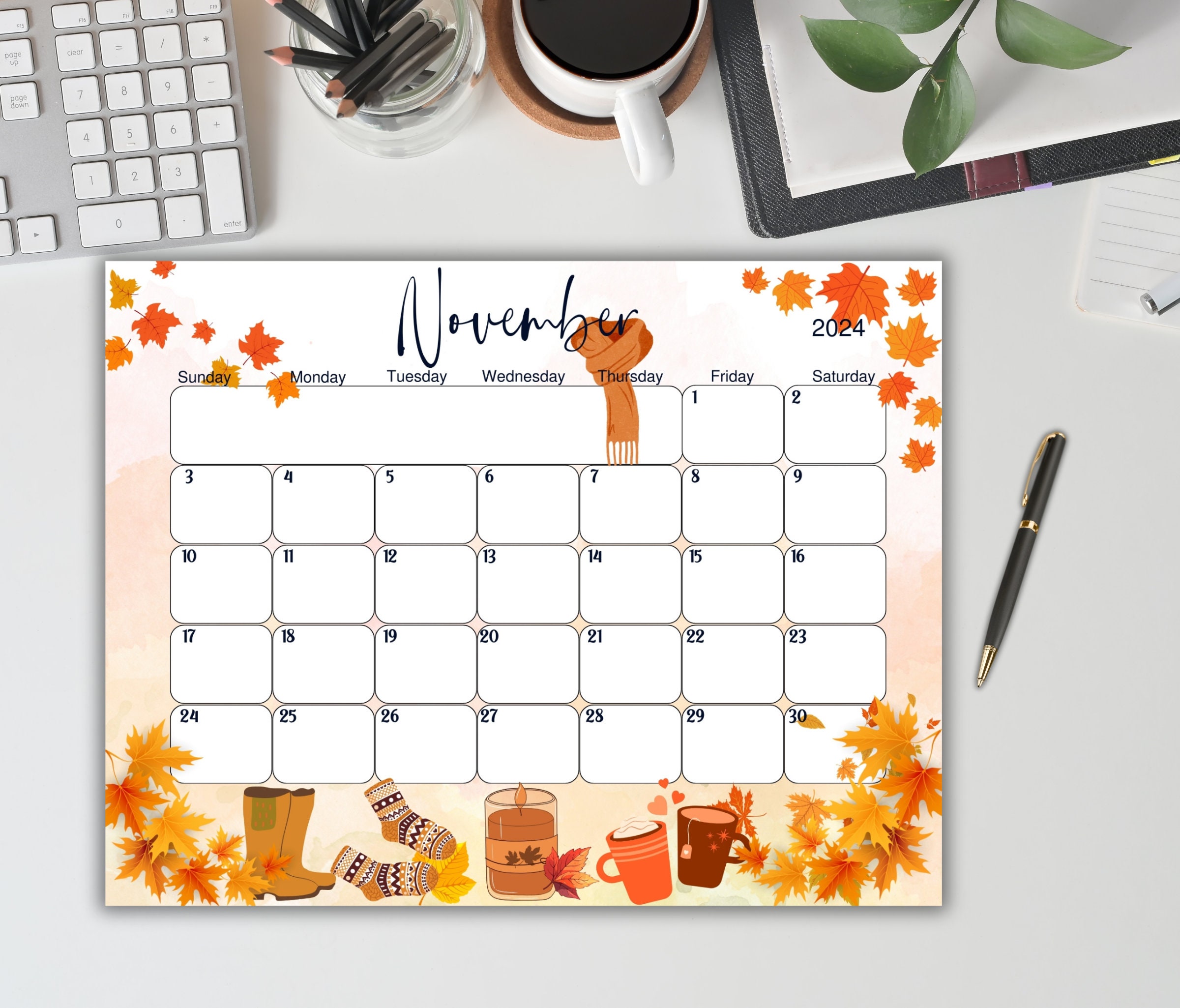 Editable November 2024 Printable Calendar-autumn Monthly Planner ...