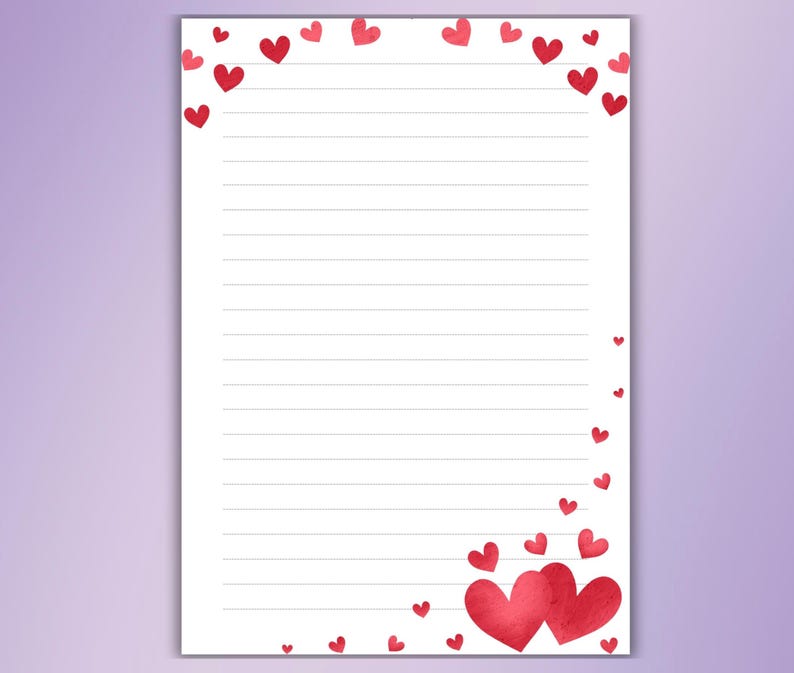 Heart Printable Stationery-valentine's Day Printable Writing Paper ...