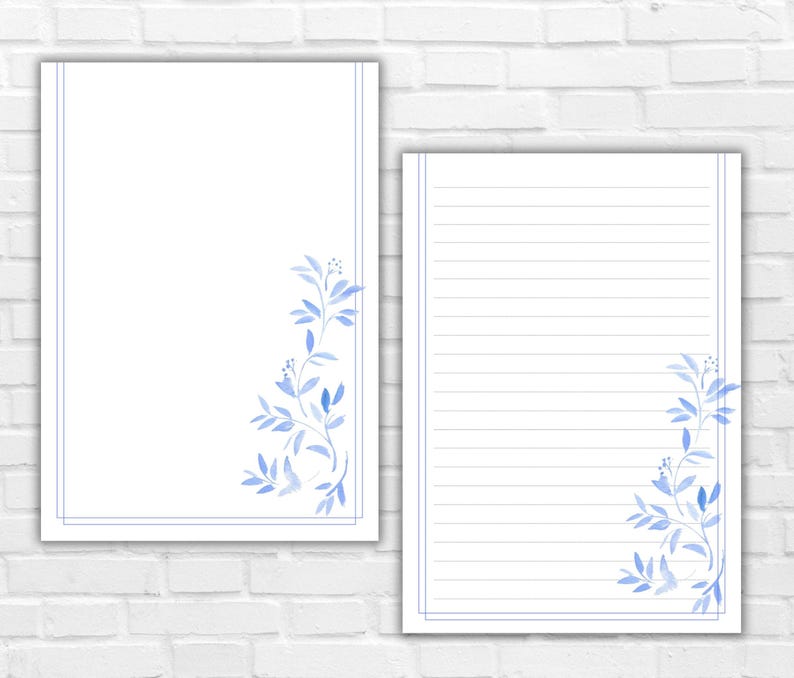 Flower Printable Writing Paper Bundle-blue Floral Stationary ...