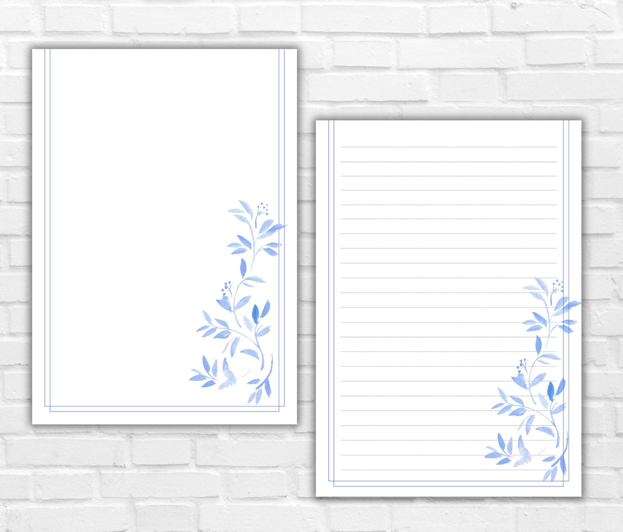 Flower Printable Writing Paper Bundle-blue Floral Stationary ...