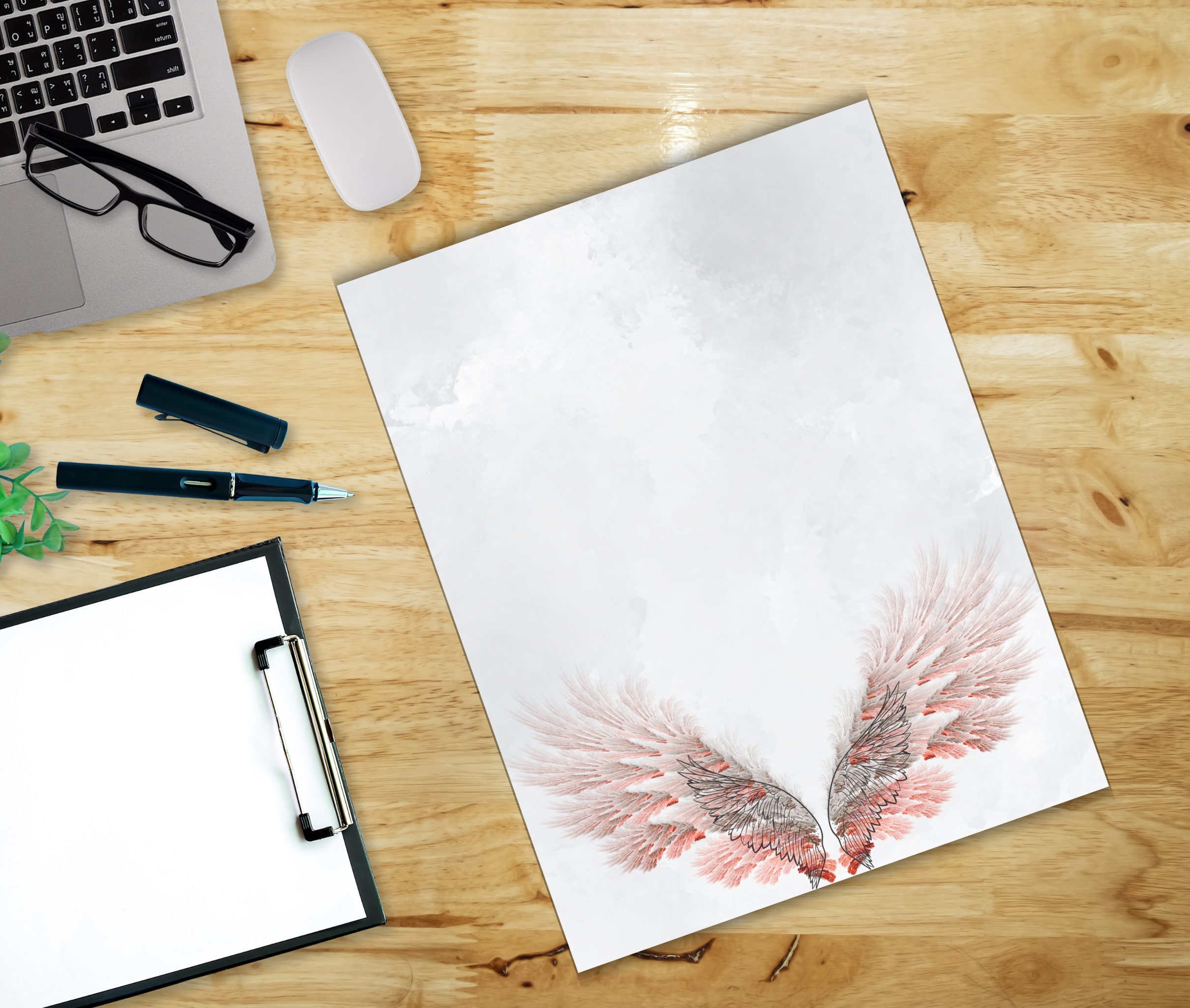 Angel Wings Printable Stationery-watercolor Wings Writing Paper Set ...