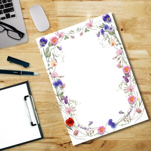 Wildflower Printable Stationery Set-flower Writing Paper Unlined Lined ...