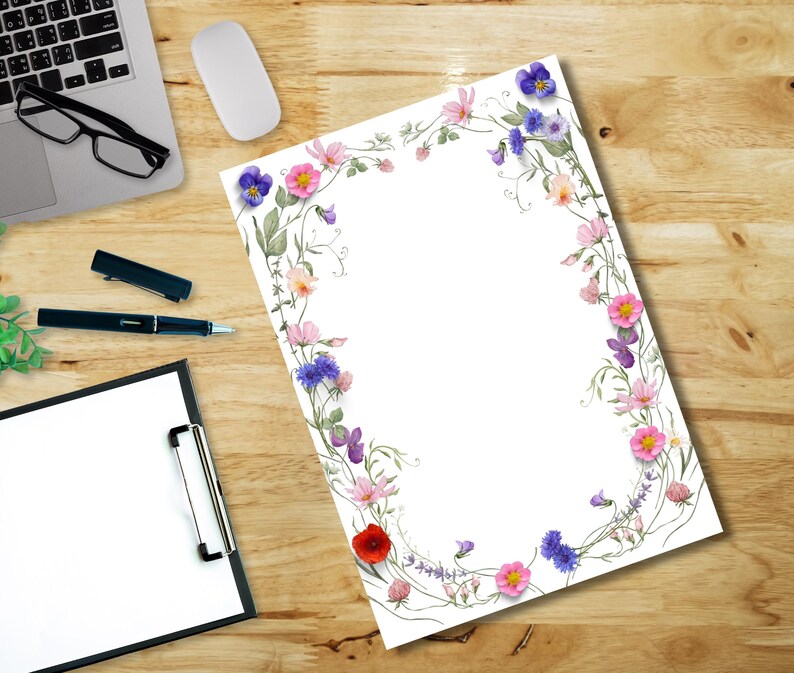 Wildflower Printable Stationery Set-flower Writing Paper Unlined Lined ...