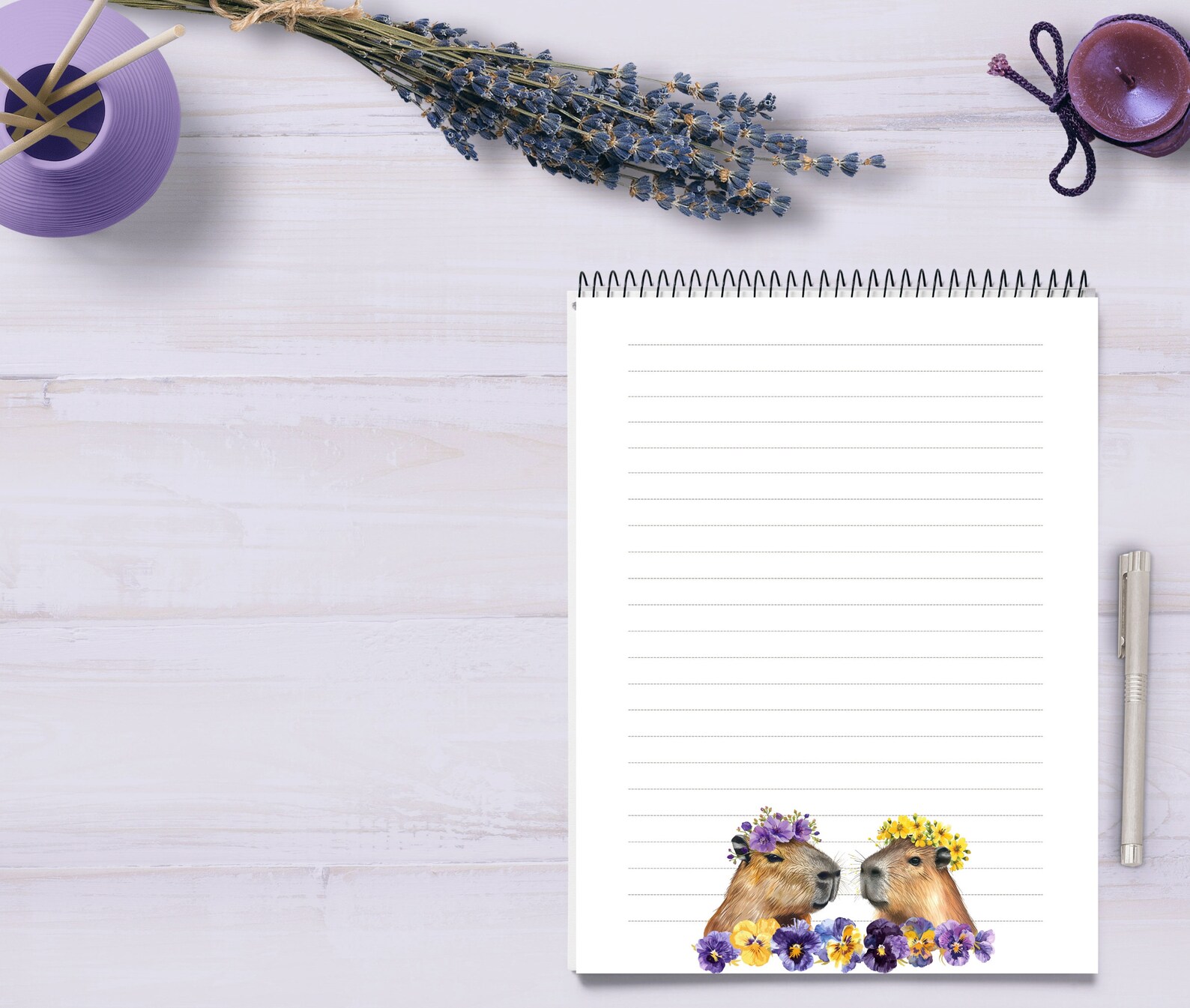 Capybara With Flower Printable Stationery-animal Lover Printable ...