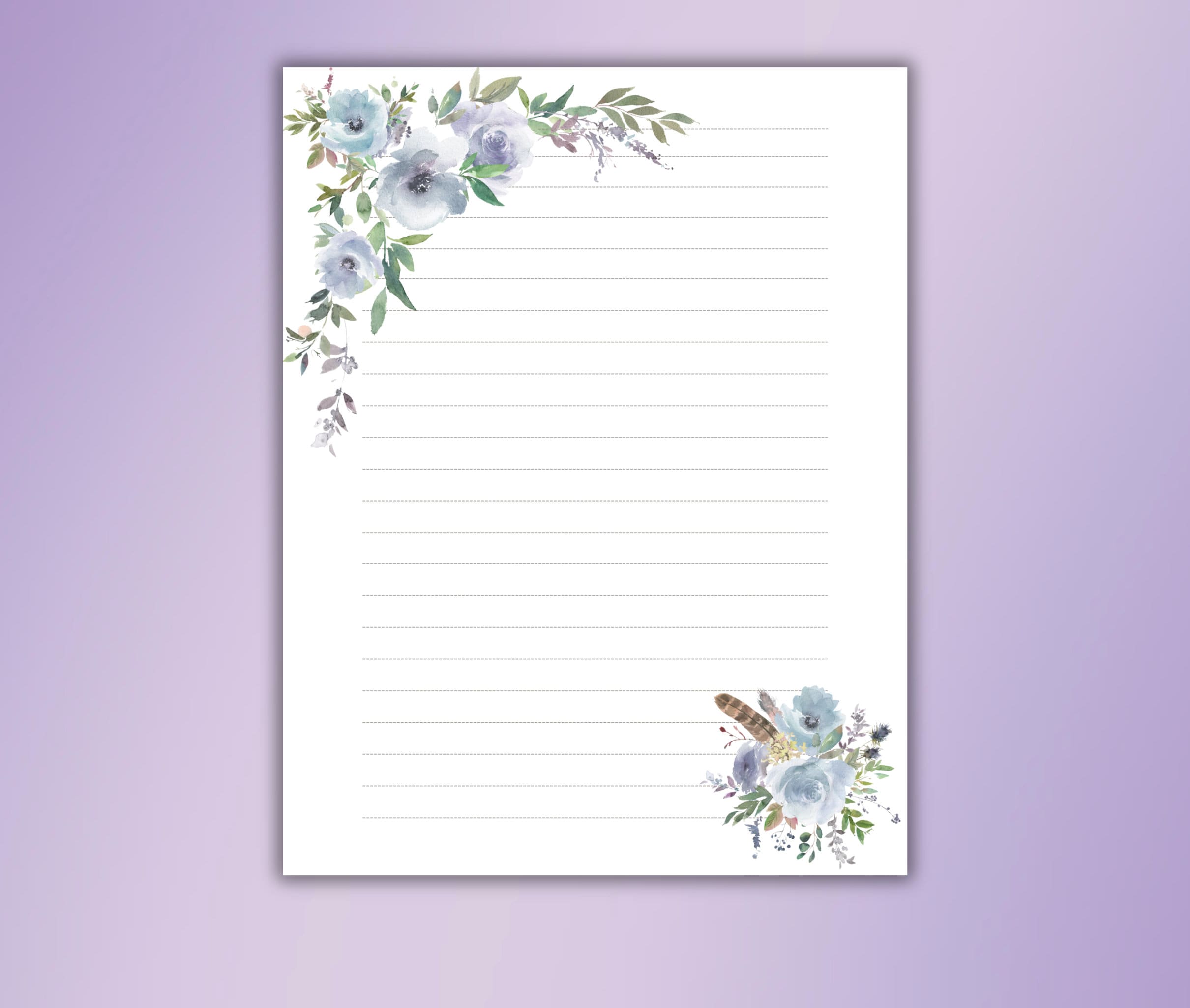 Printable Watercolor Roses Writing Set,flower Printable Stationery ...