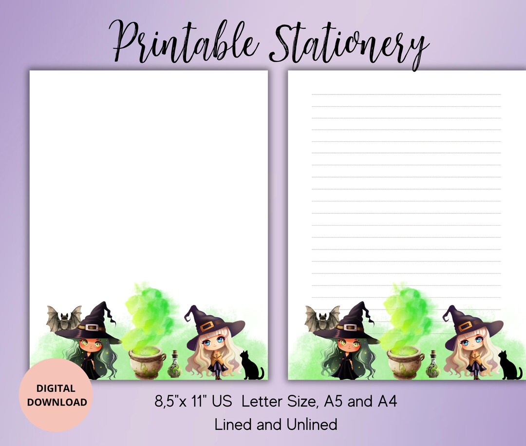 Cute Halloween Witches Printable Stationary-halloween Writing Paper Set ...
