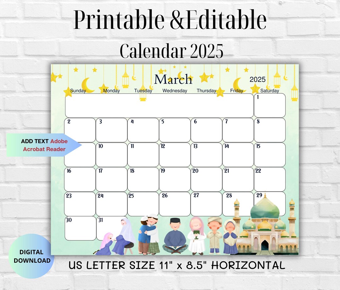 Editable Ramadan Calendar-march 2025 Islamic Muslim Printable Monthly ...