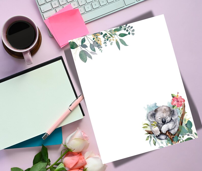 Koala Printable Stationery-cute Animal Writing Paper Set-kids ...