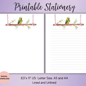 Parrot Printable Stationery-birds Stationary-watercolor Birds Writing ...