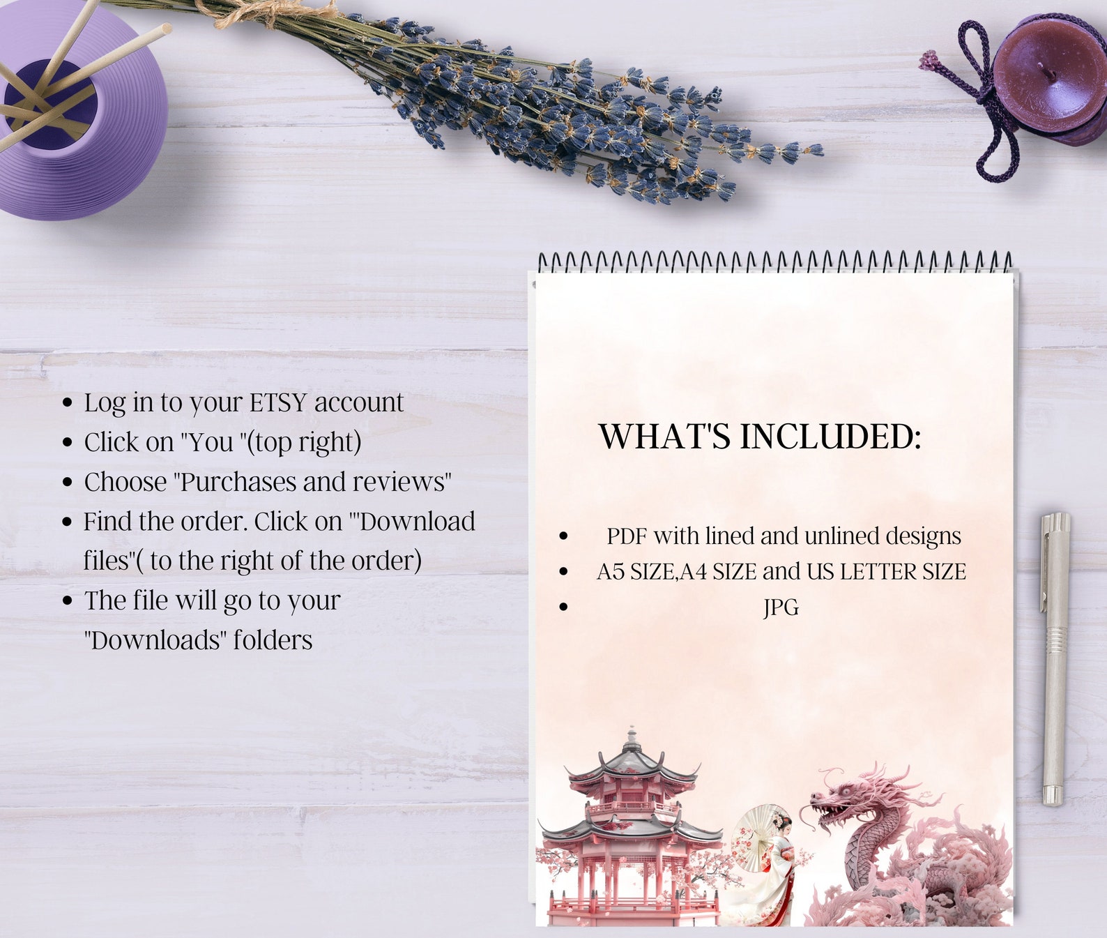 Geisha With Dragon Printable Stationery Sets- Digital Letter-floral ...