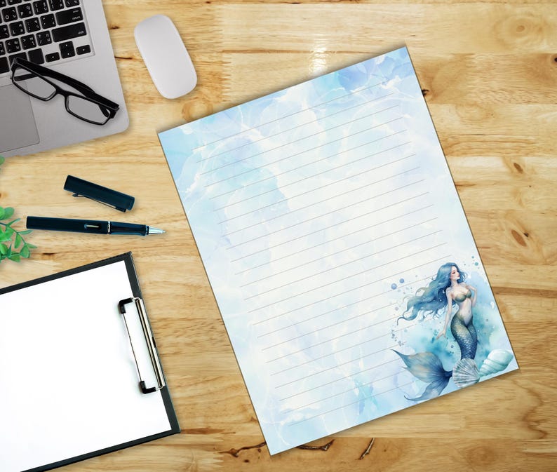 Watercolor Mermaid Printable Stationery-marine Writing Paper Set A4/A5 ...