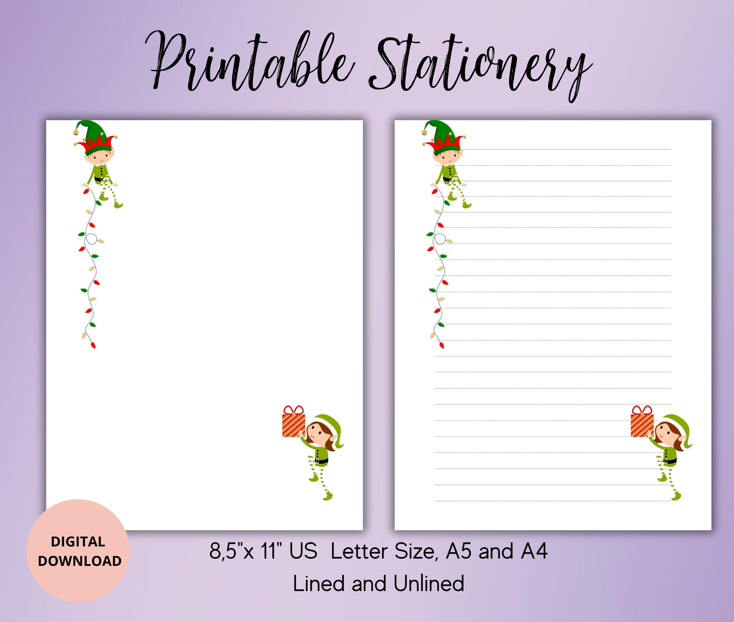Christmas Gnome Printable Stationery,digital Download,christmas ...