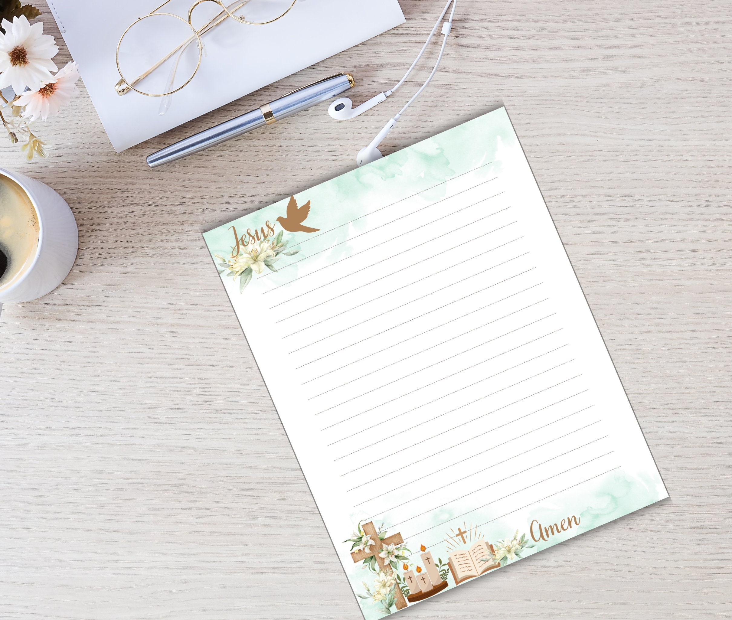 Christian Religious Printable Stationery Digital Letter Lined Unlined ...