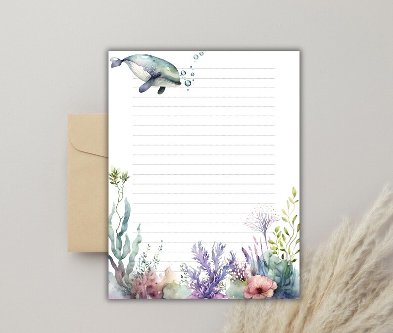 Marine Printable Stationery-whale Stationery-ocean Writing Set-watercolor Writing Paper A4/A5/US ...