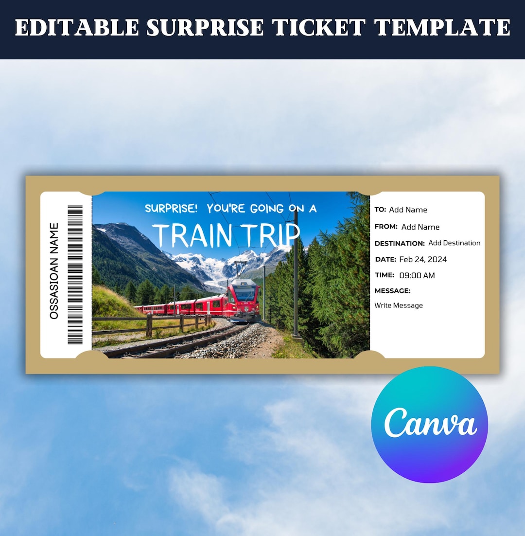 Train Trip Editable Ticket Template-printable Train Ticket-travel Gift ...