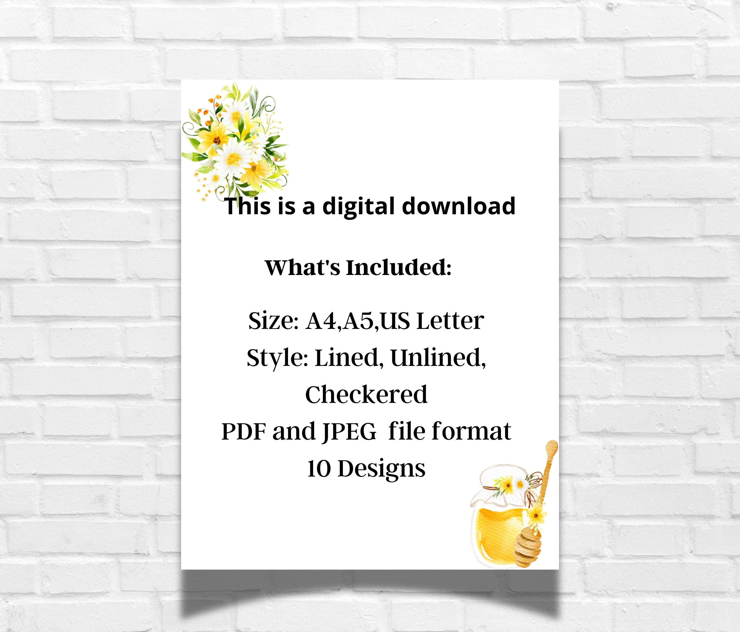 Bee With Flower Printable Stationery-bee Honey Writing Paper Unlined ...