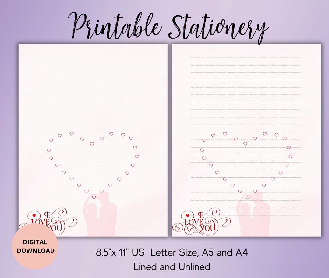Lovers Printable Stationery-heart Stationary-valentine Heart Writing ...