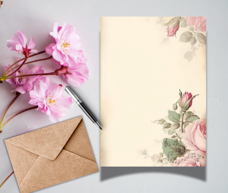 Vintage Paper With Roses Printable Stationery Set-flower Writing Paper ...