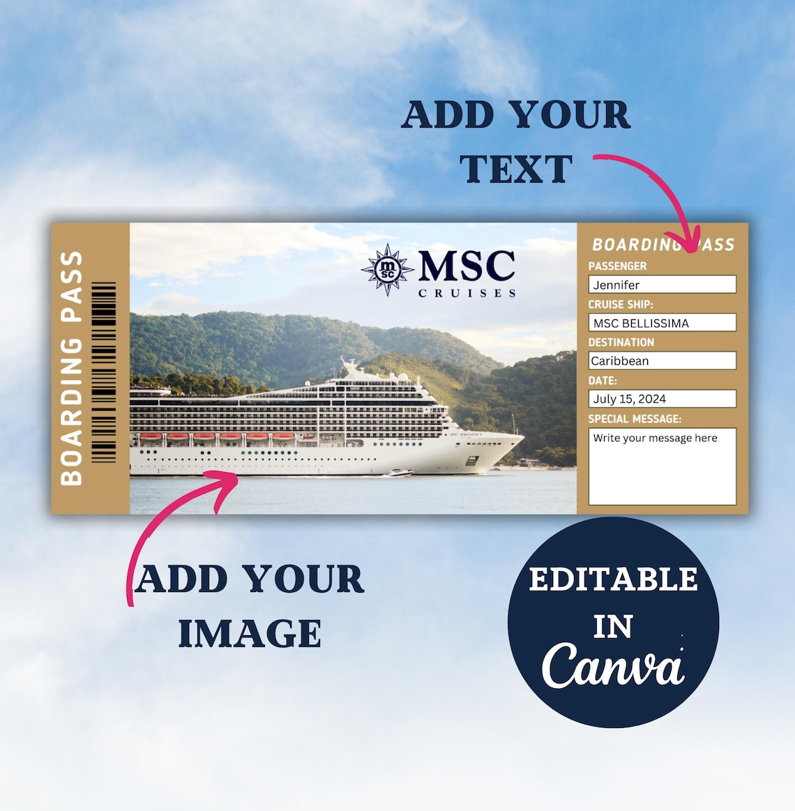 EDITABLE MSC Cruise Ticket-editable Boarding Pass-print Surprise Gift ...